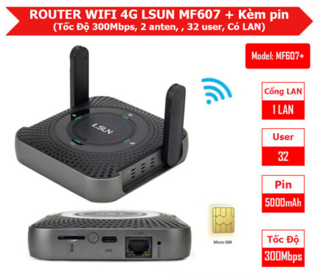 ROUTER WIFI 4G LSUN MF607+ Kèm pin - Tốc Độ 300Mbps (2 anten, , 32 user ...